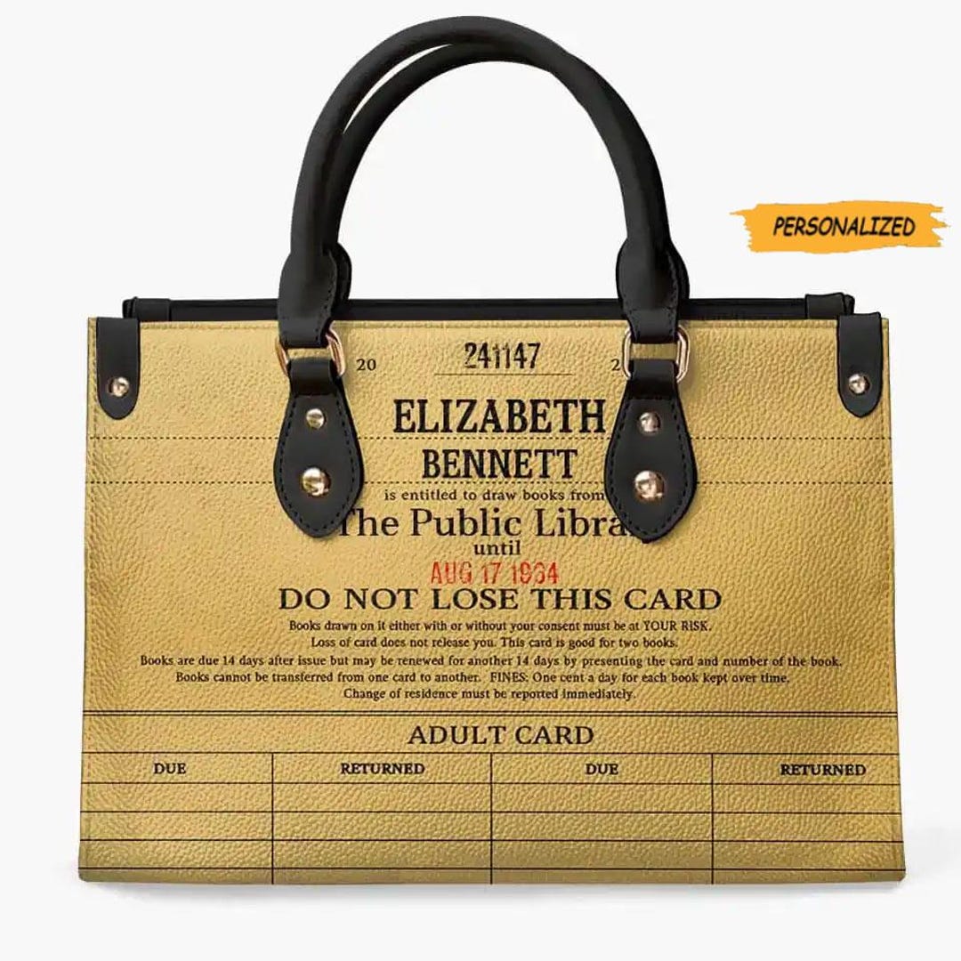 Custom Library Card Leather Bag | Personalized Leather Bag, Custom ...