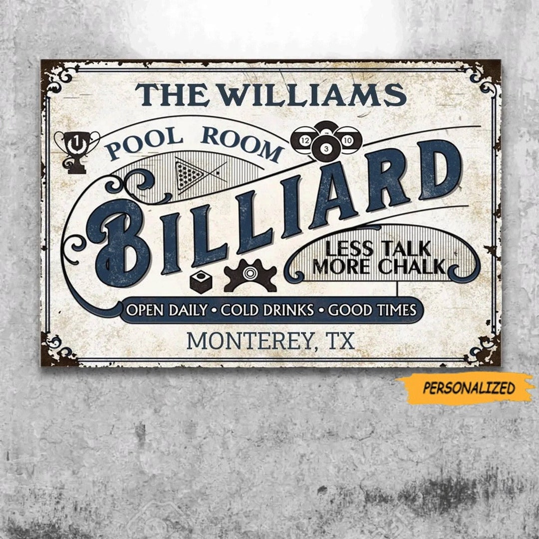 Personalized Billiard Pool Room Custom Classic Metal Sign, Billiard ...