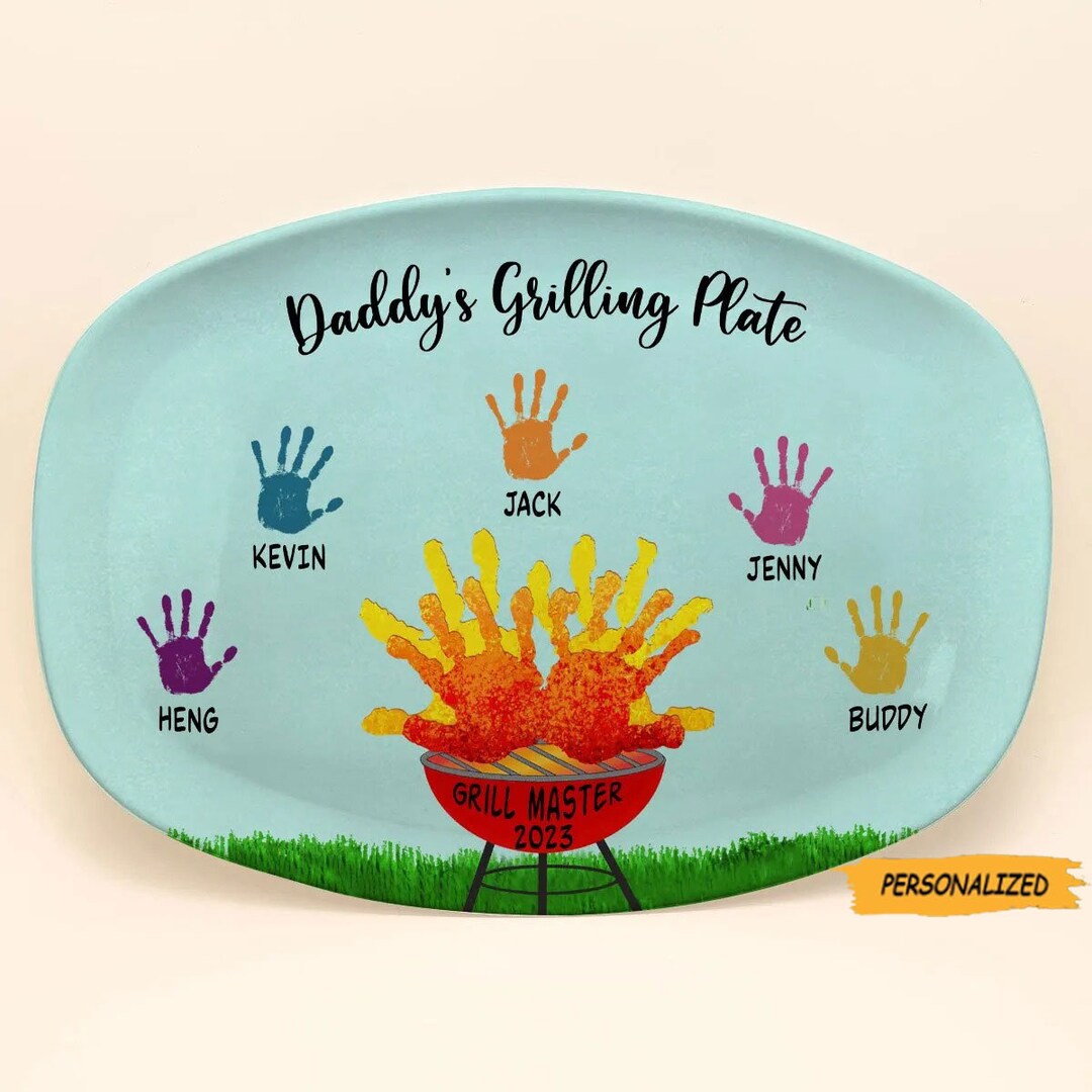 Daddy’s Grilling Plate Handprints Personalized Platter, Gift for Father ...