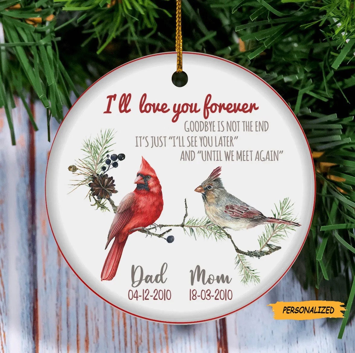 Red Cardinal Memorial Ornament, Personalized in Memory Ceramic Ornament ...