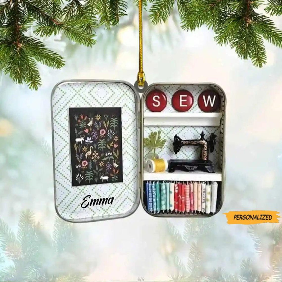 Personalized Sewing Box Acrylic Christmas Ornament, Gift for Sewing ...