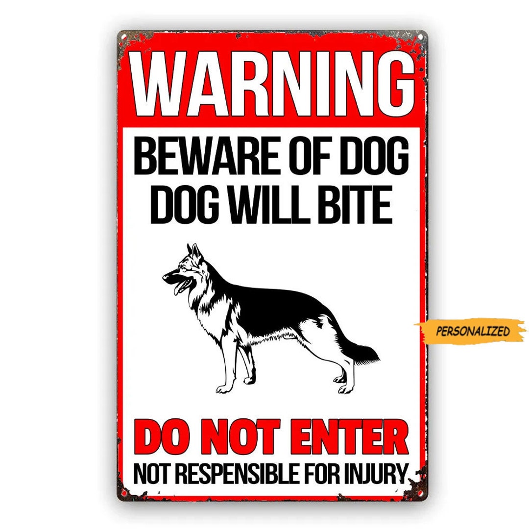 Warning Beware of Dog Will Bite Vintage Personalized Custom Metal Sign ...