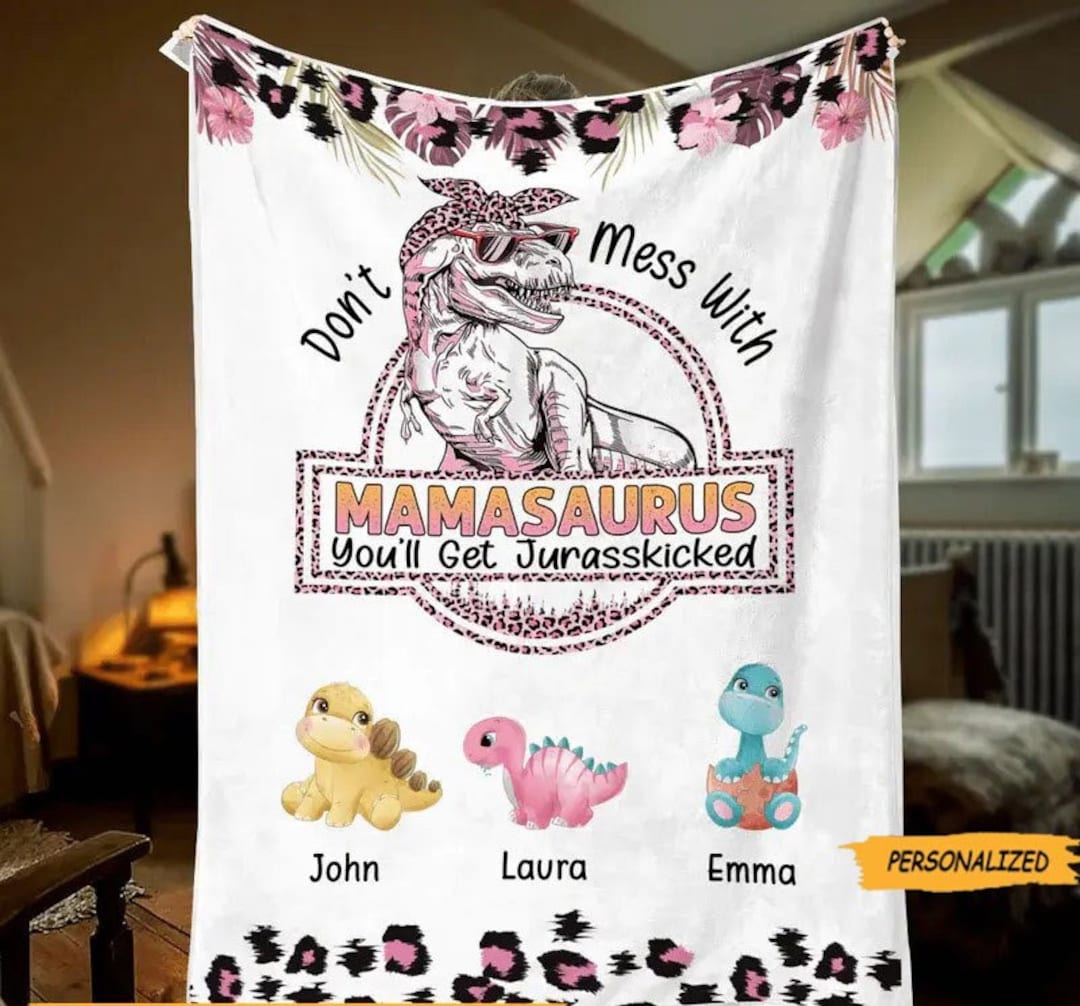 Mamasaurus Leopard Tropical Personalized Blanket, Best Gift for Mom ...