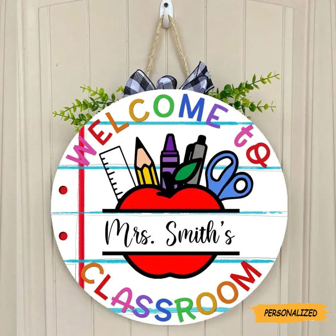 Personalized Name Welcome Teacher Door Sign for Classroom, Gifts for ...