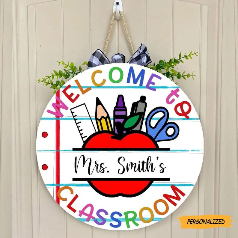 Personalized Name Welcome Teacher Door Sign for Classroom, Gifts for ...
