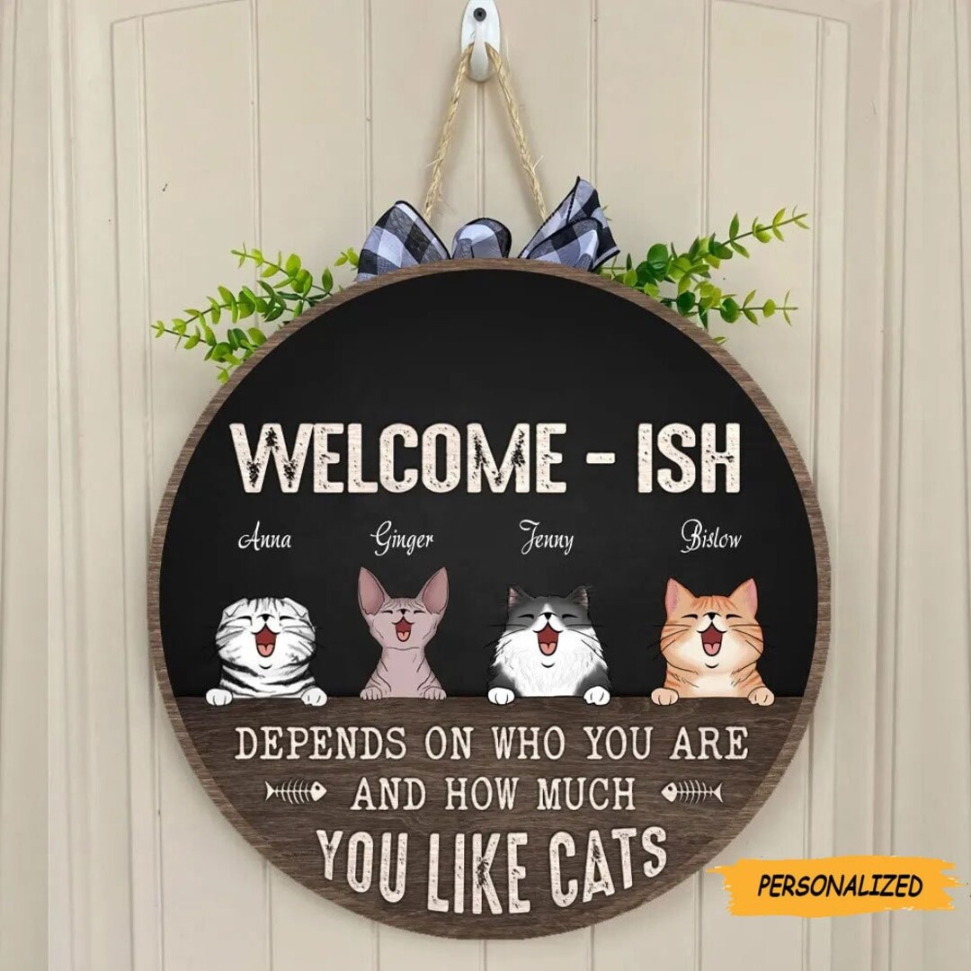 Personalized Custom Christmas Cat Door Sign, Christmas Gift for Cat ...
