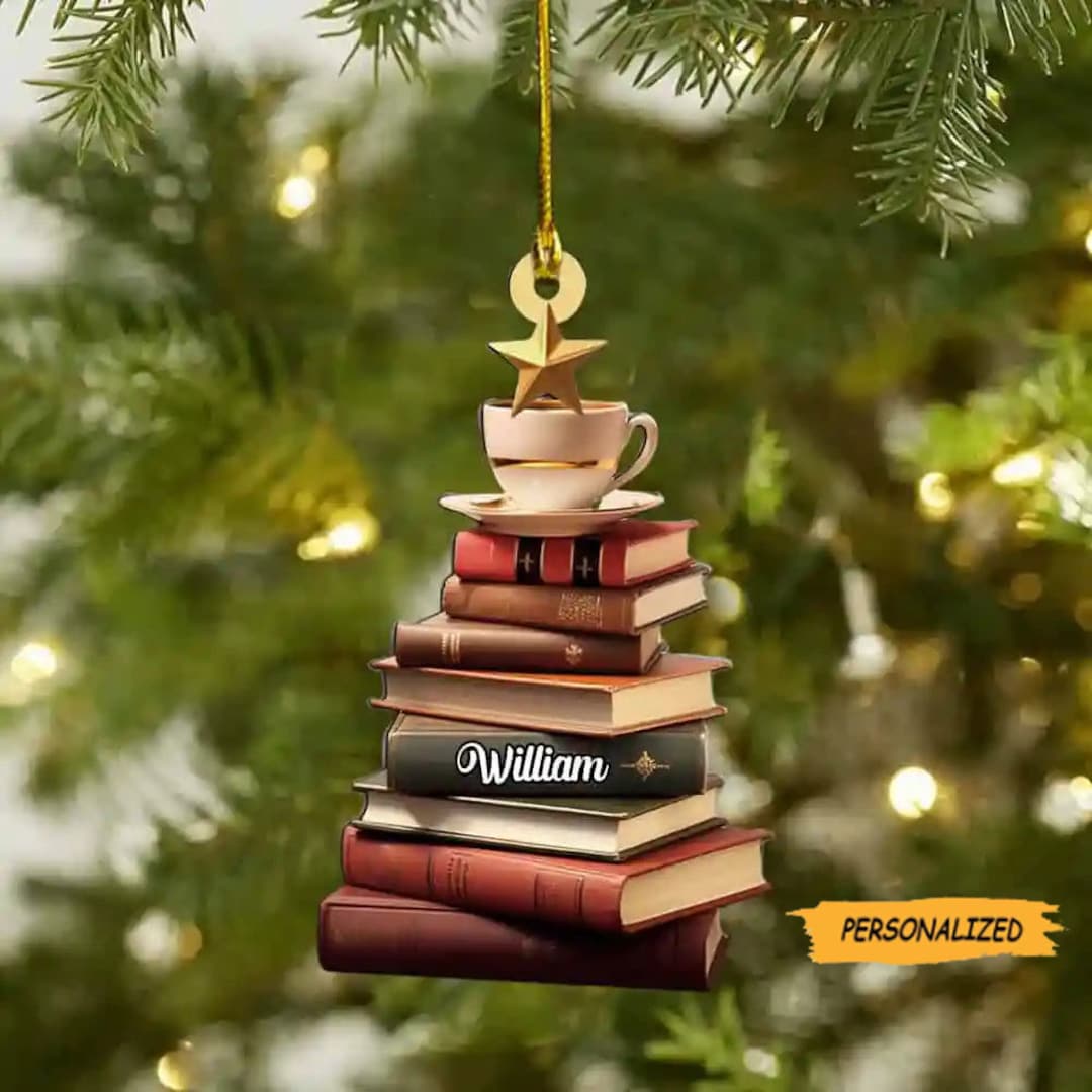 Personalized Christmas Book Tree Ornament, Librarian Ornament, Book ...