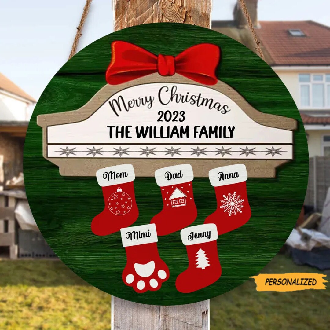 My Family Christmas Door Sign, Personalized Custom Door Sign, Christmas ...