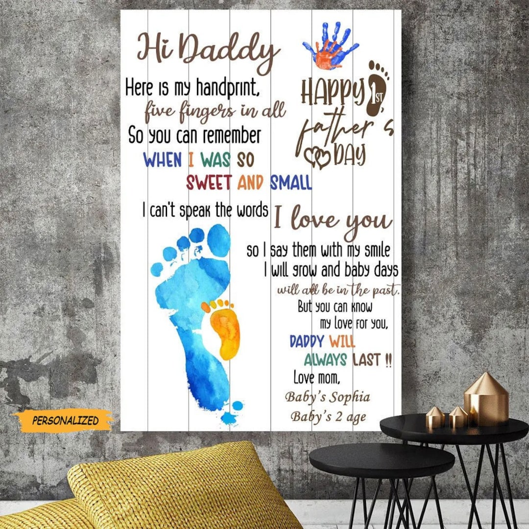 Personalized Hi Daddy Here is My Handprint Canvas/poster Print, Father ...