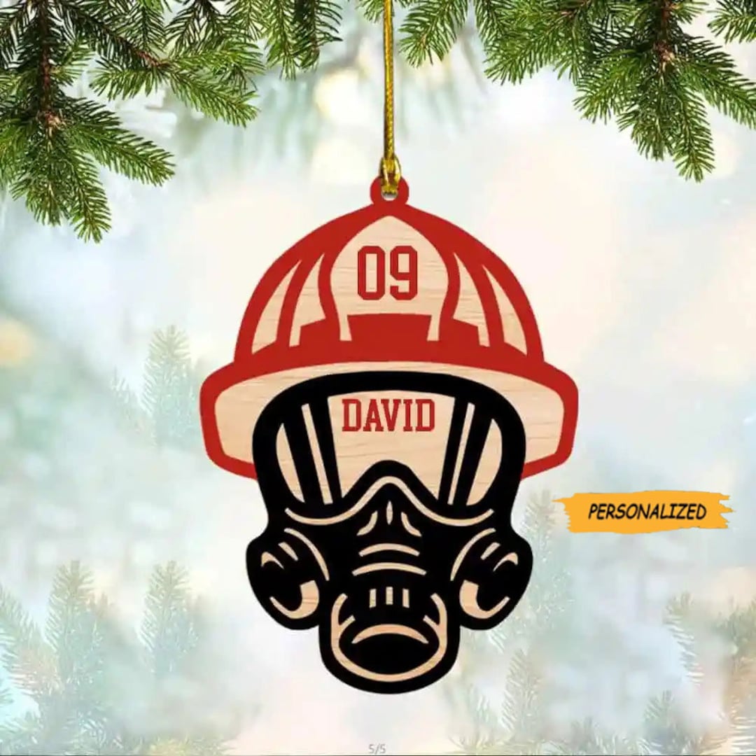 Personalized Firefighter Helmet Acrylic Ornament, Christmas Decor for ...
