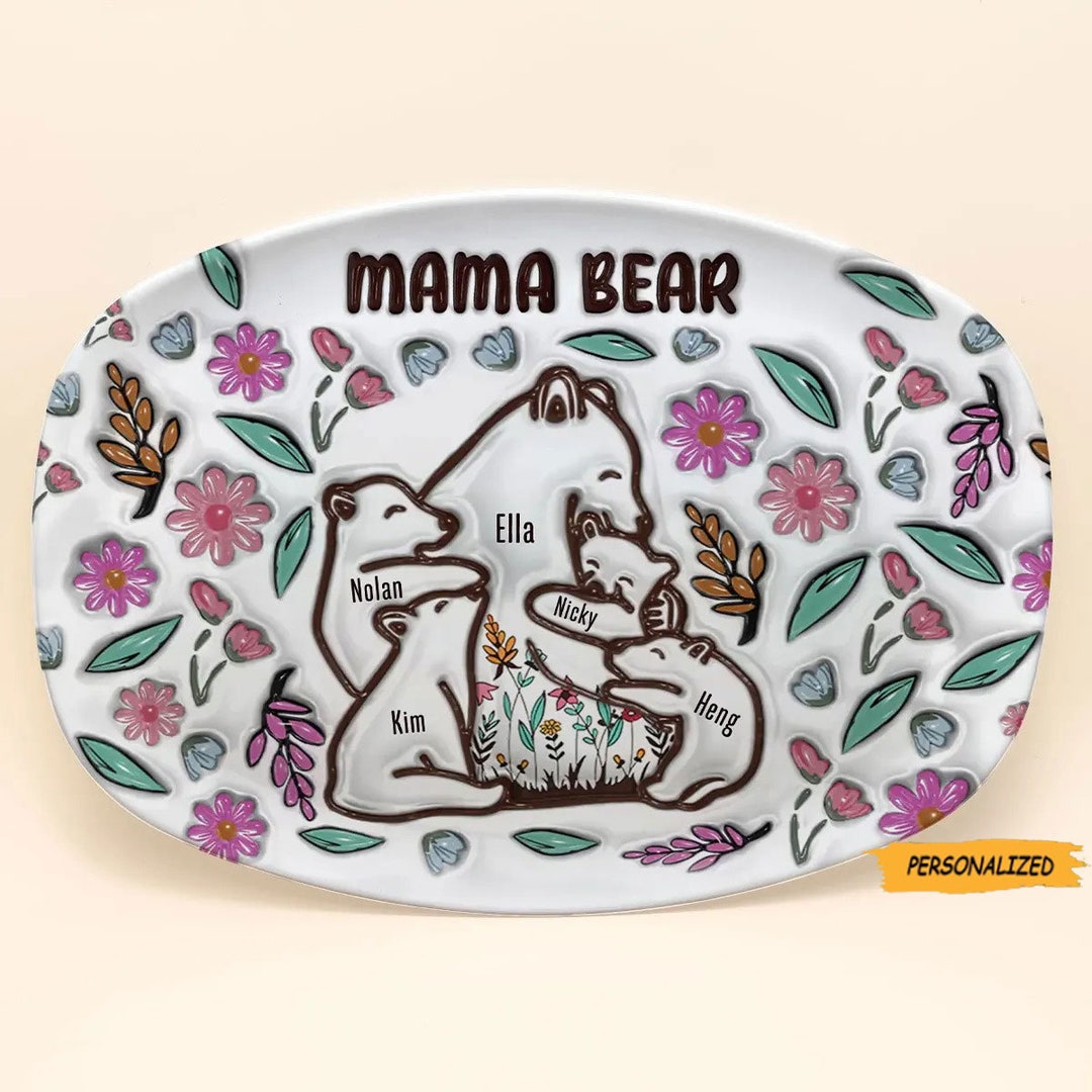 Mama Bear Personalized Custom Platter, Gift for Mom, Grandma, Family ...