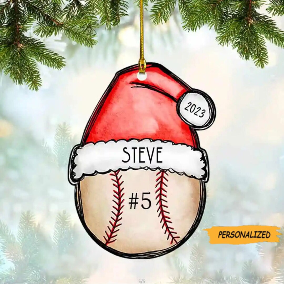 Baseball Santa Hat Christmas, Personalized Acrylic Custom Shape ...