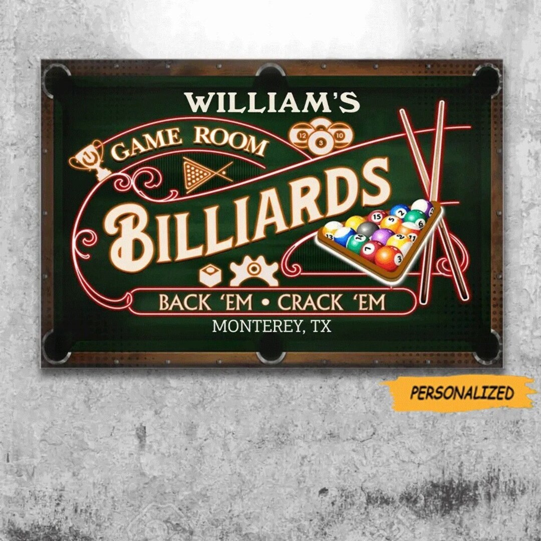 Personalized Billiards Game Room Neon Custom Classic Metal Sign ...