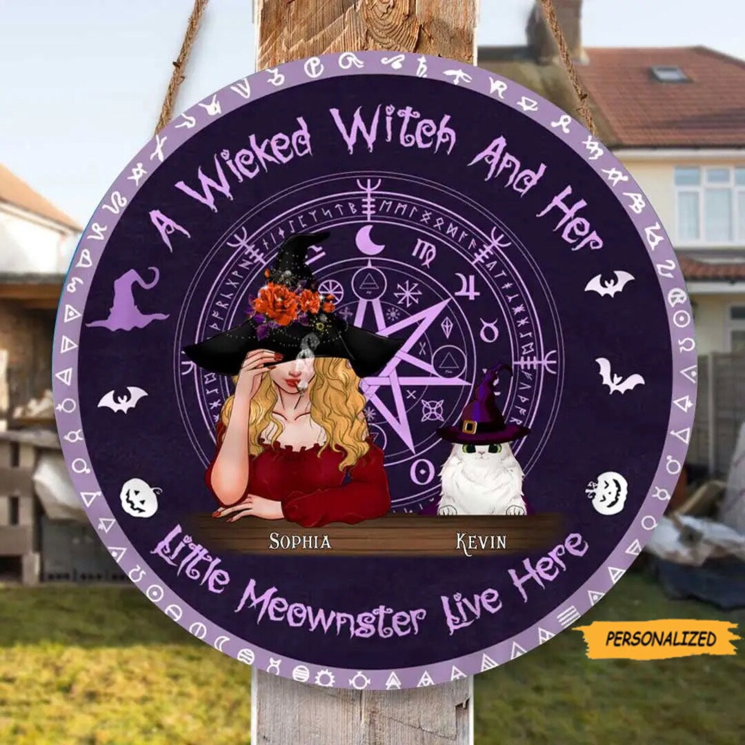 Personalized Witch Round Wooden Sign, Halloween/ Witch/ Wicca Decor ...