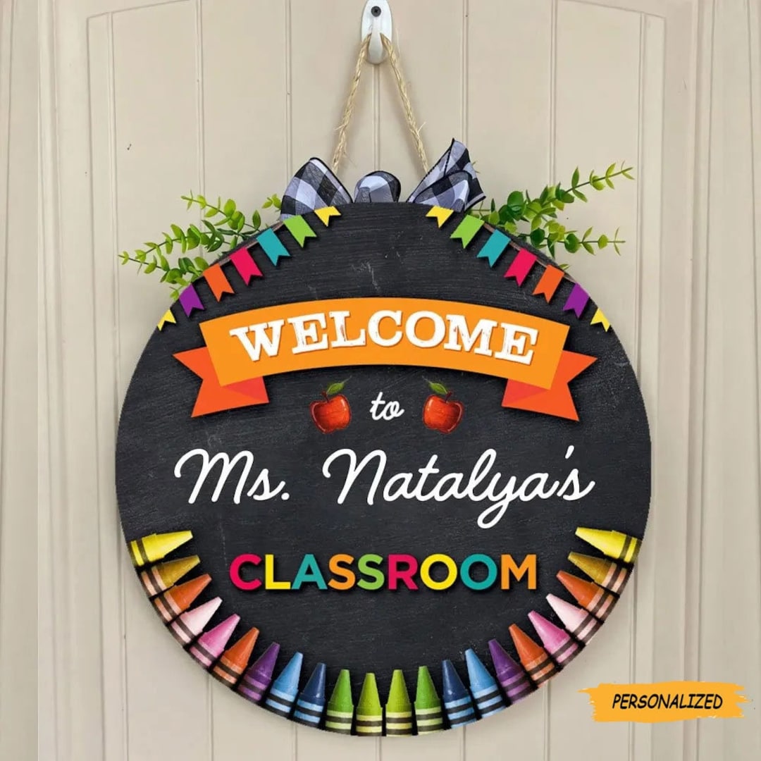 Personalized Name Welcome Teacher Door Sign for Classroom, Gifts for ...