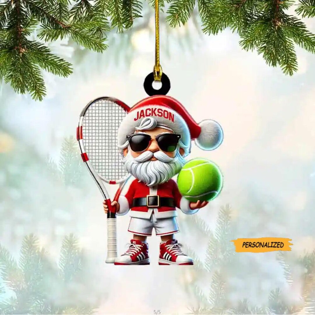 Custom Name Santa Play Tennis Christmas Ornament, Personalized Tennis ...