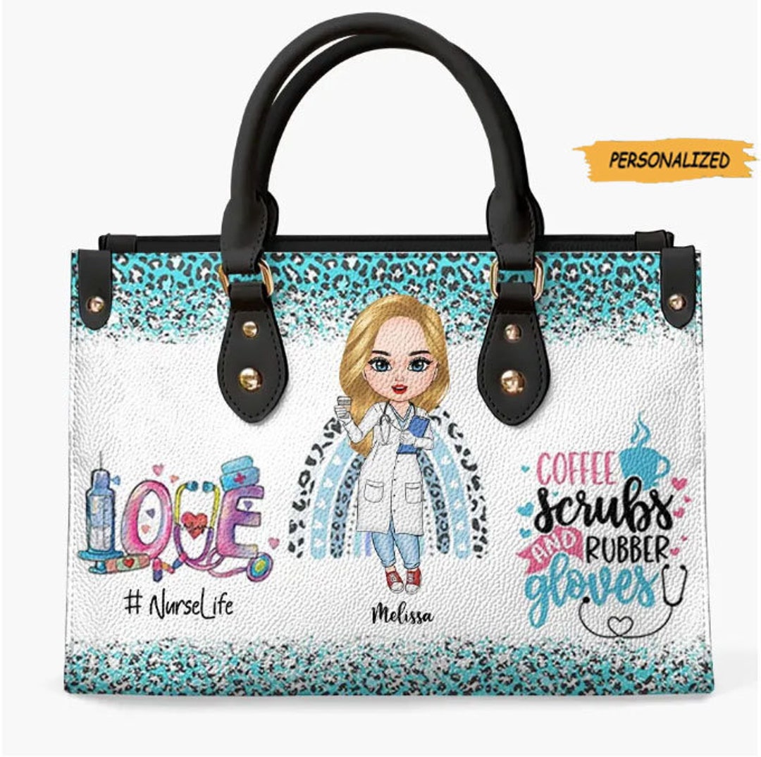 Personalized Leather Bag, Gift for Nurses, Coffee Scrubs and Rubber ...