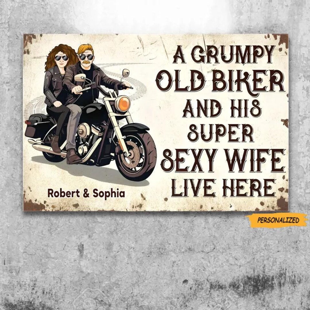 Grumpy Biker and His Wife, Personalized Custom Metal Sign, Gift for A Biker, Couple, Him, Her ...