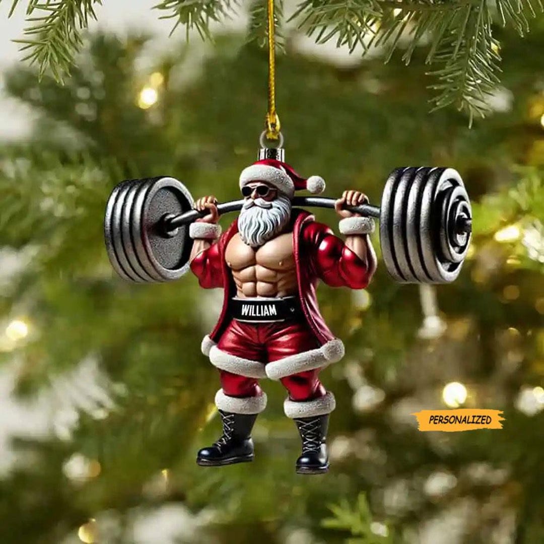 Custom Weightlifting Santa Ornament, Personalized Christmas Fitness ...
