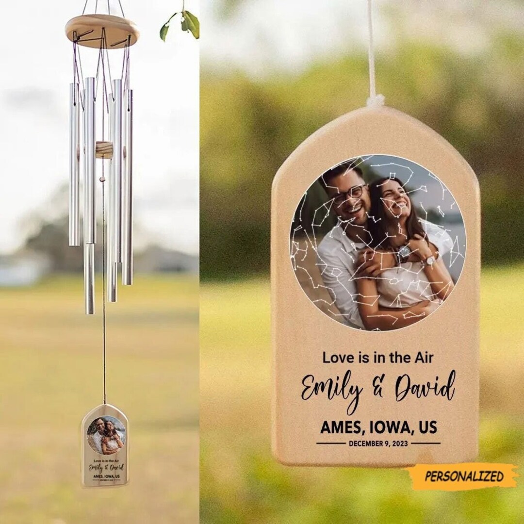 Love is in the Air Personalized Photo Customized Names Wind Chimes ...