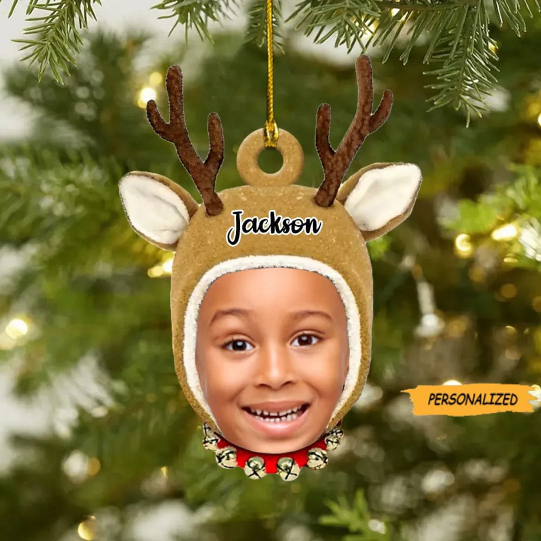 Custom Photo, Lovely Reindeer Face Personalized Ornament, Christmas ...