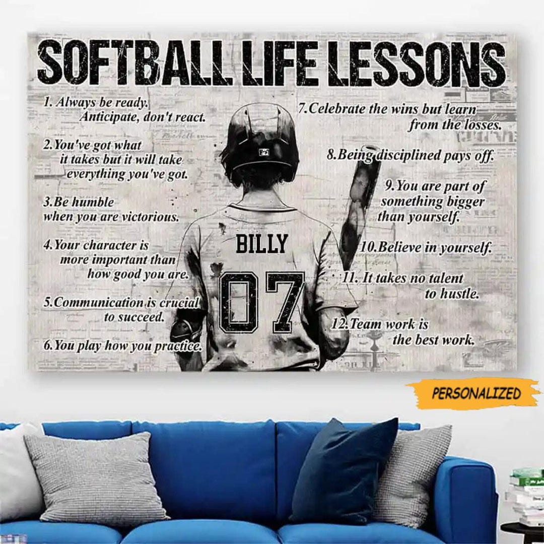 Softball Life Lessons Personalized Poster, Gift for Softball Lovers ...