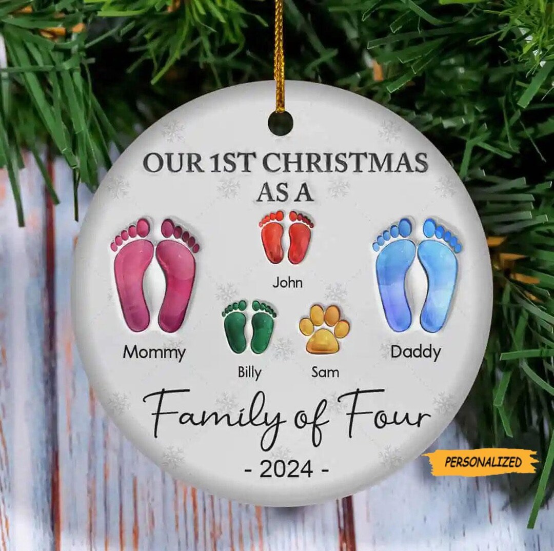 First Christmas as A Family of Four Footprints, 3D Inflated Effect ...