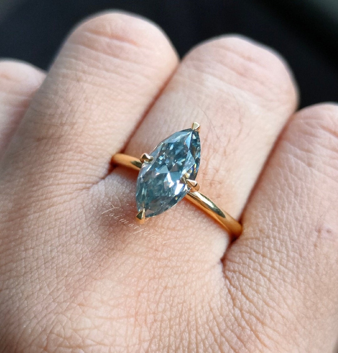 Gray Marquise Moissanite Ring Solitaire Wedding Ring 2.0 Ct Grey Moissanite Marquise Cut ...