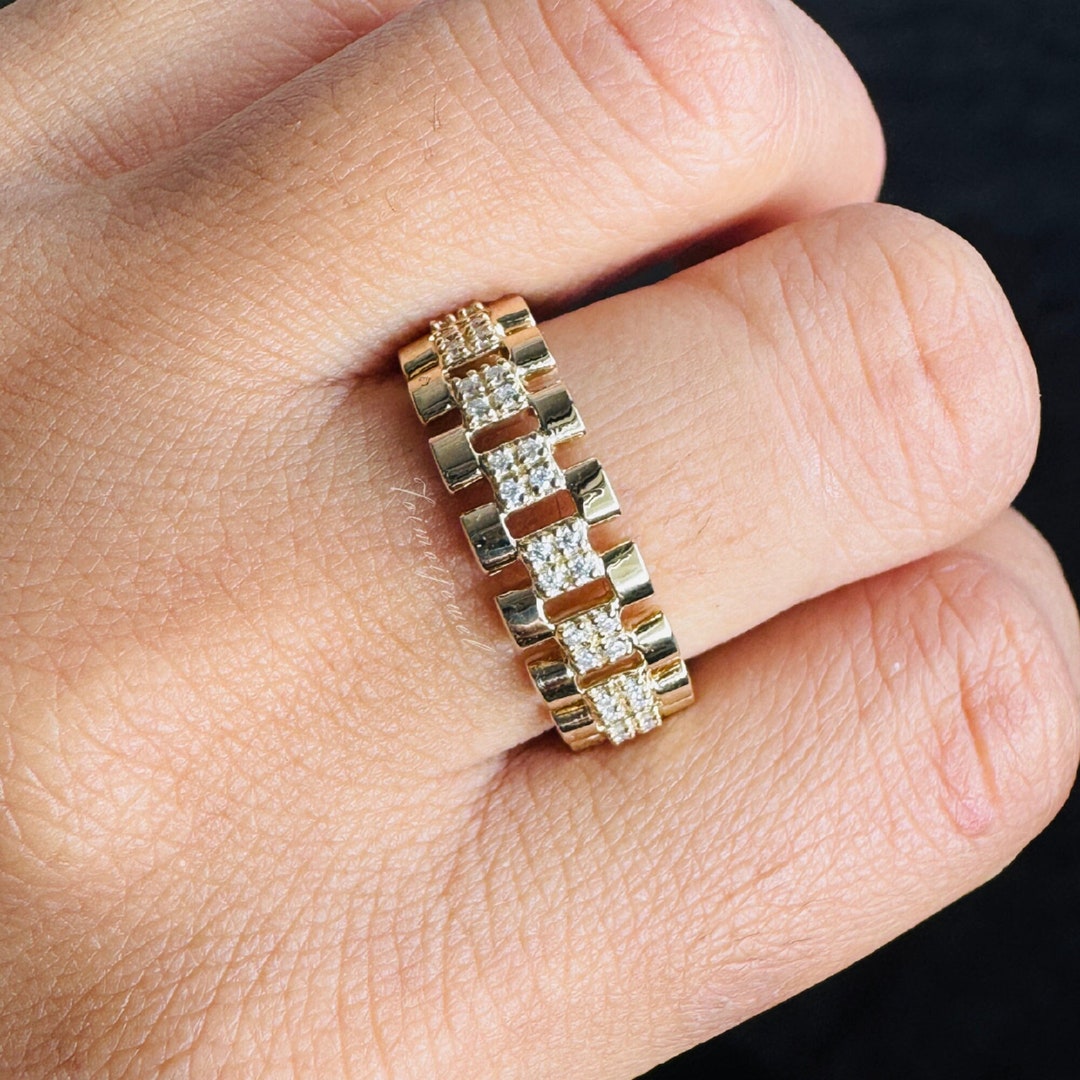 Iced Out Rolex Inspired Presidential Band Rolex Style Ring Cuban Chain ...