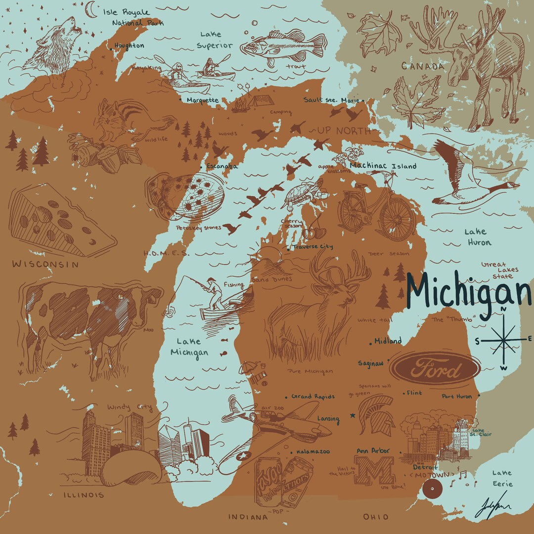 Map of Michigan - Etsy