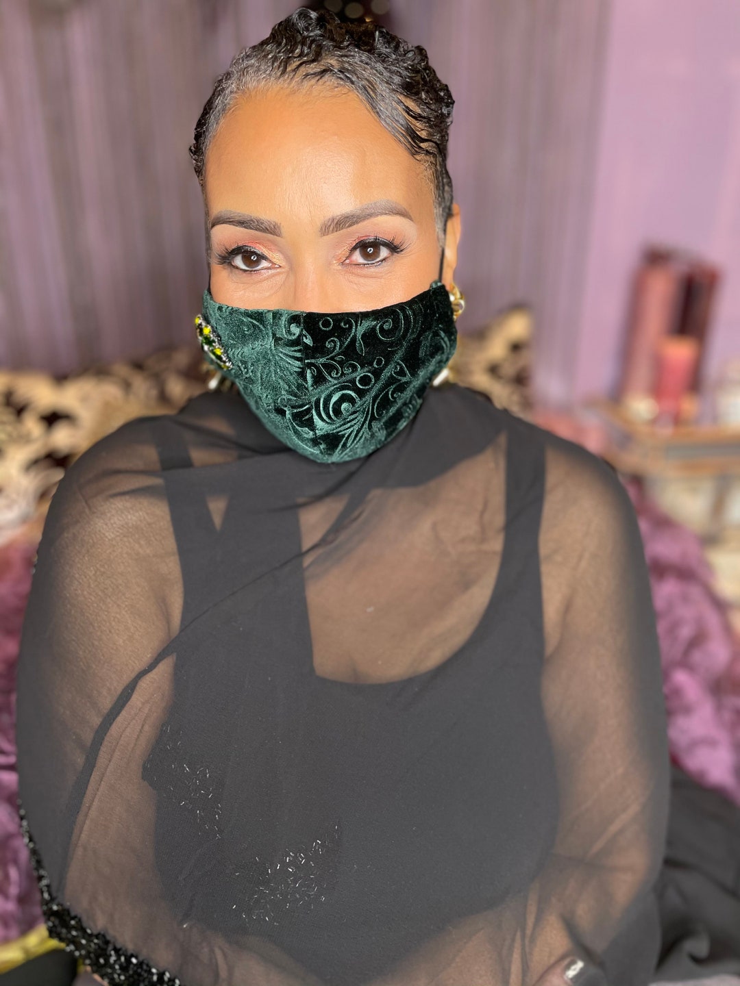 Green Velvet Mask With Swarovski Crystal - Etsy