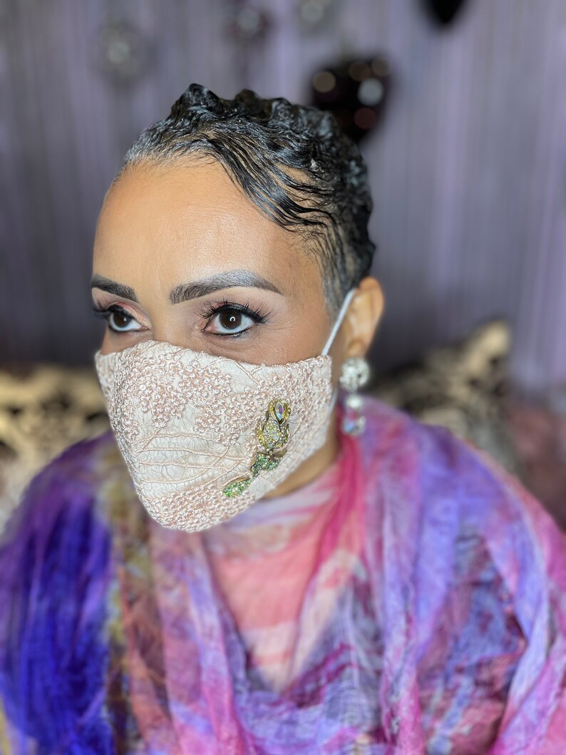 Light Pink Lace Overlay Mask With Swarovski Rose - Etsy