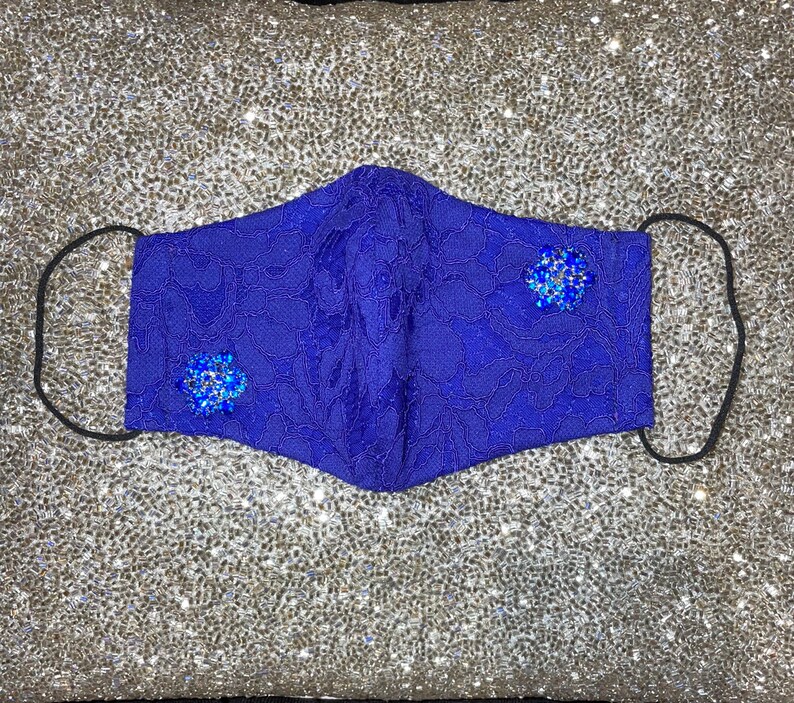Blue Lace Mask With Swarovski Crystal - Etsy