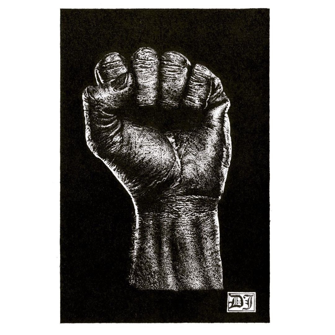 Black Lives Matter BLM Raised Fist Pointillism Drawing Fine Art Print ...