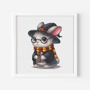 Magical Wizard Rabbit Cross Stitch Pattern Wizard Bunny Hand Embroidery ...