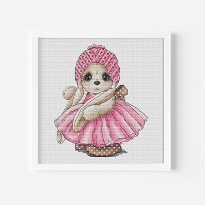 Pink Dress Bunny Girl Cross Stitch Pattern PDF, Rabbit Cross Stitch ...