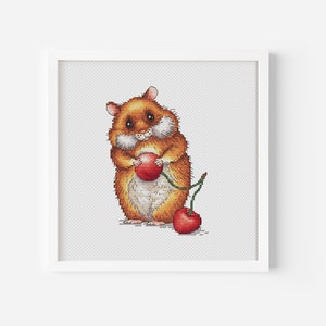 Hamster Cross Stitch Pattern PDF, Cherry Cross Stitch, Hamster Treats ...