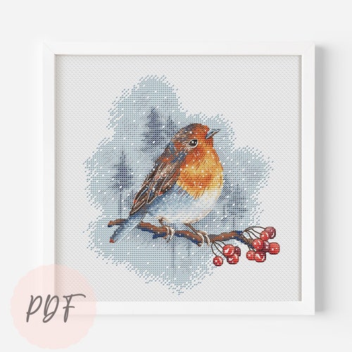 Bird Cross Stitch Pattern PDF Robin on Rowan Counted Cross - Etsy