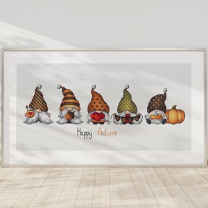 Set of Five Mini Fall Gnomes Cross Stitch Pattern, Cozy Autumn Gnomes ...