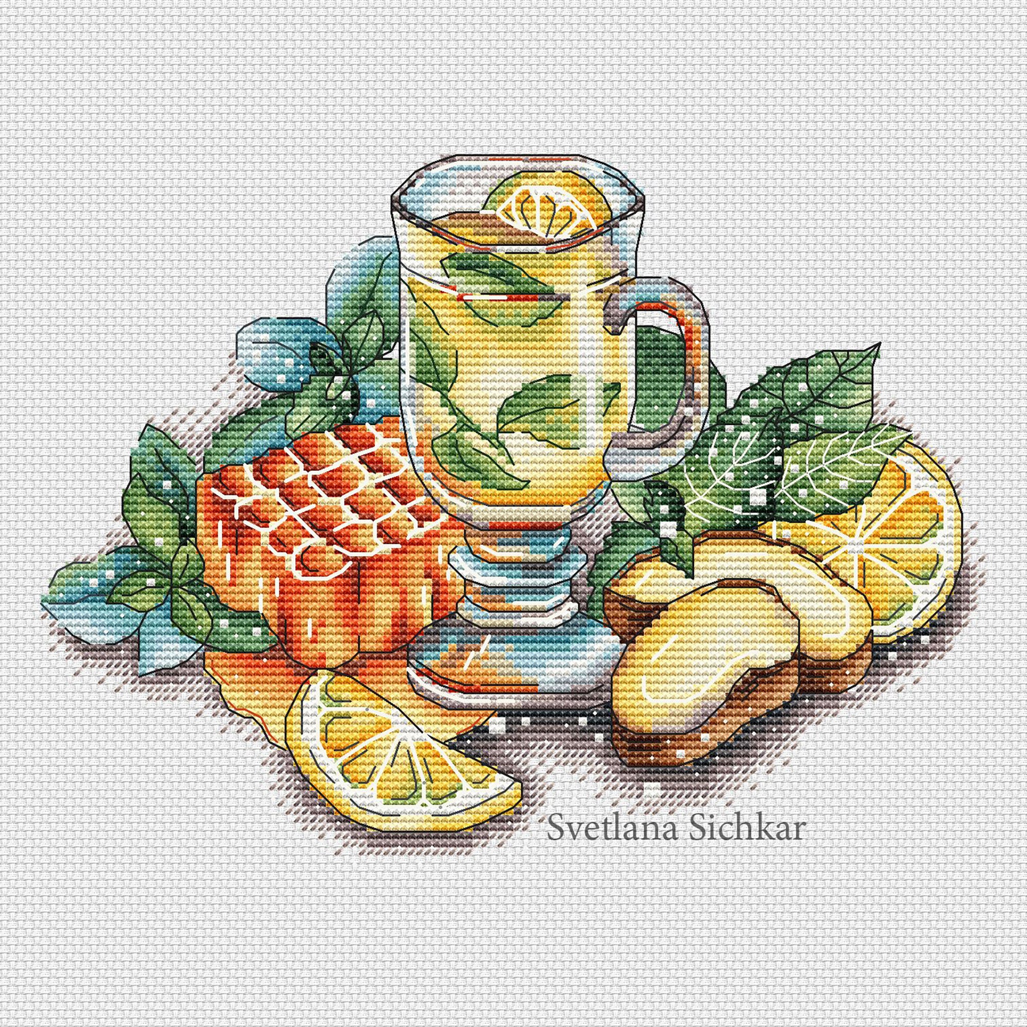 Tea Cross Stitch Pattern PDF Cup Ginger Tea Counted Cross - Etsy