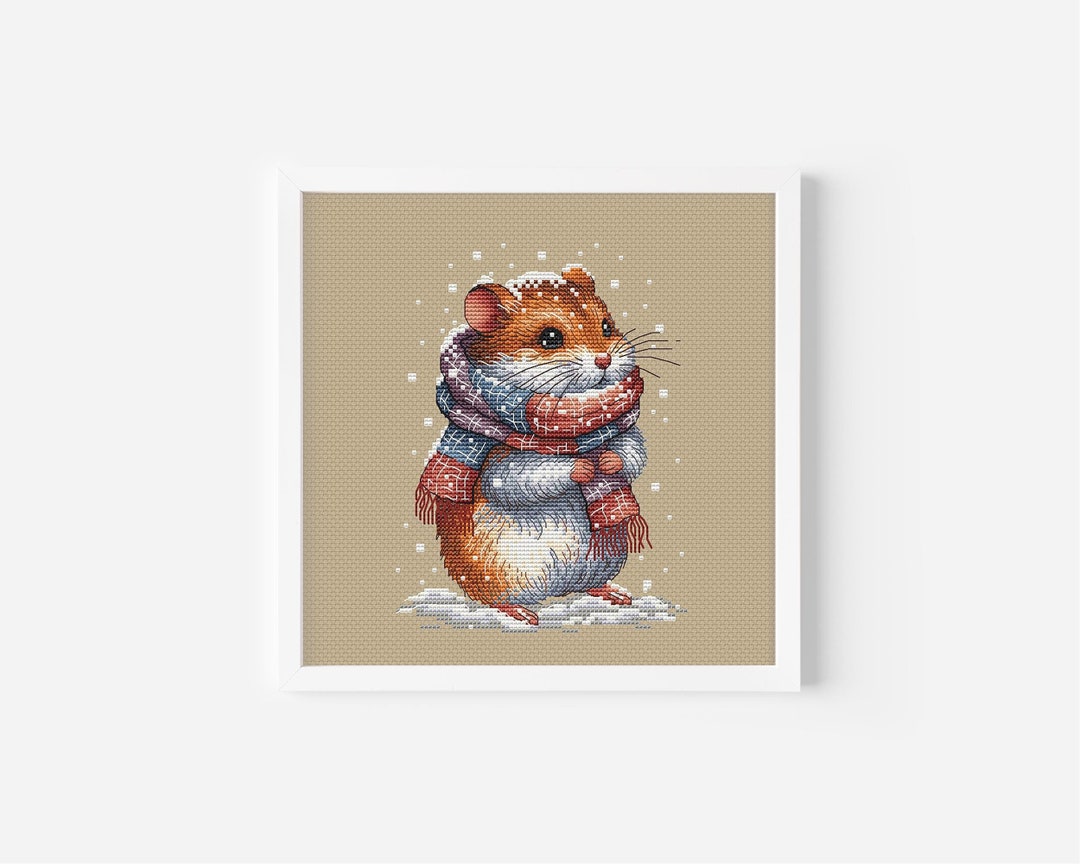 Hamster in Scarf Cross Stitch Pattern PDF, Cozy Winter-themed Animal ...