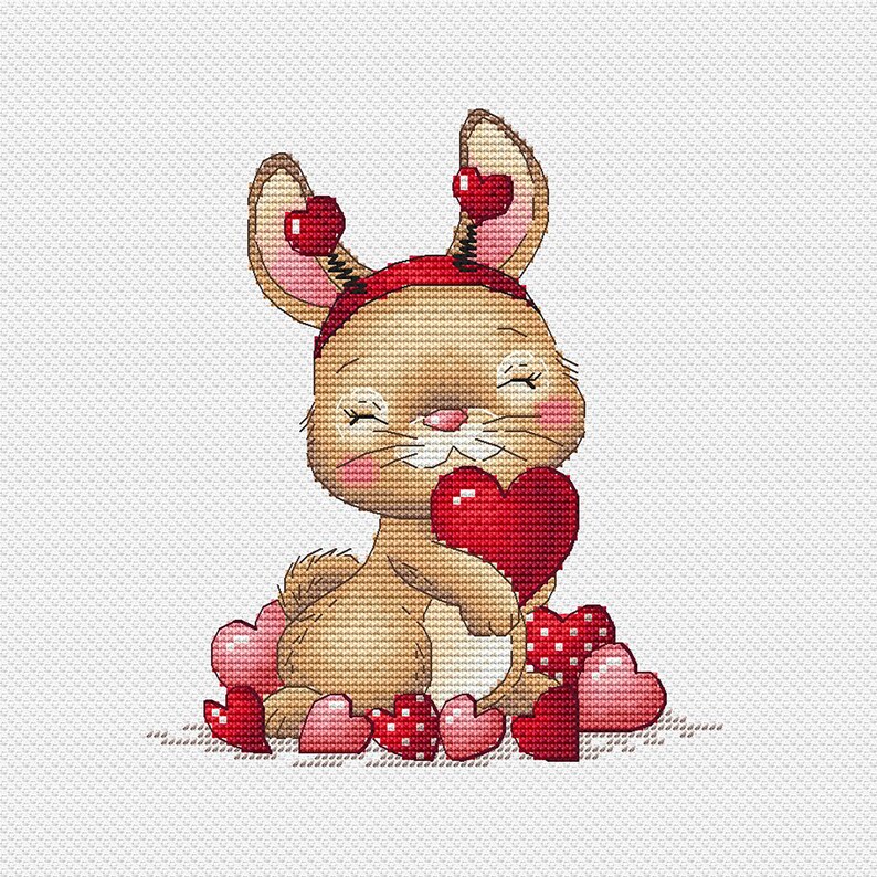 Bunny Cross Stitch Pattern PDF Rabbit Cross Stitch Valentine - Etsy