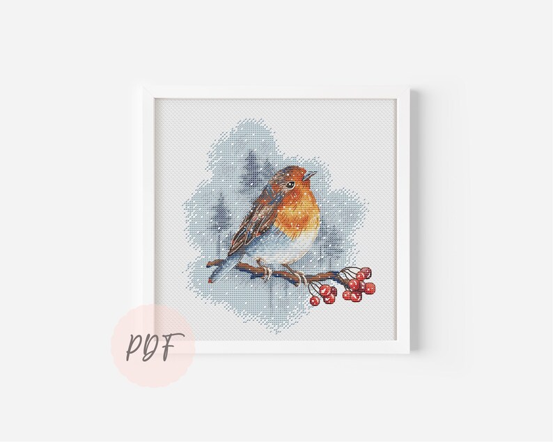 Bird Cross Stitch Pattern PDF Robin on Rowan Counted Cross - Etsy