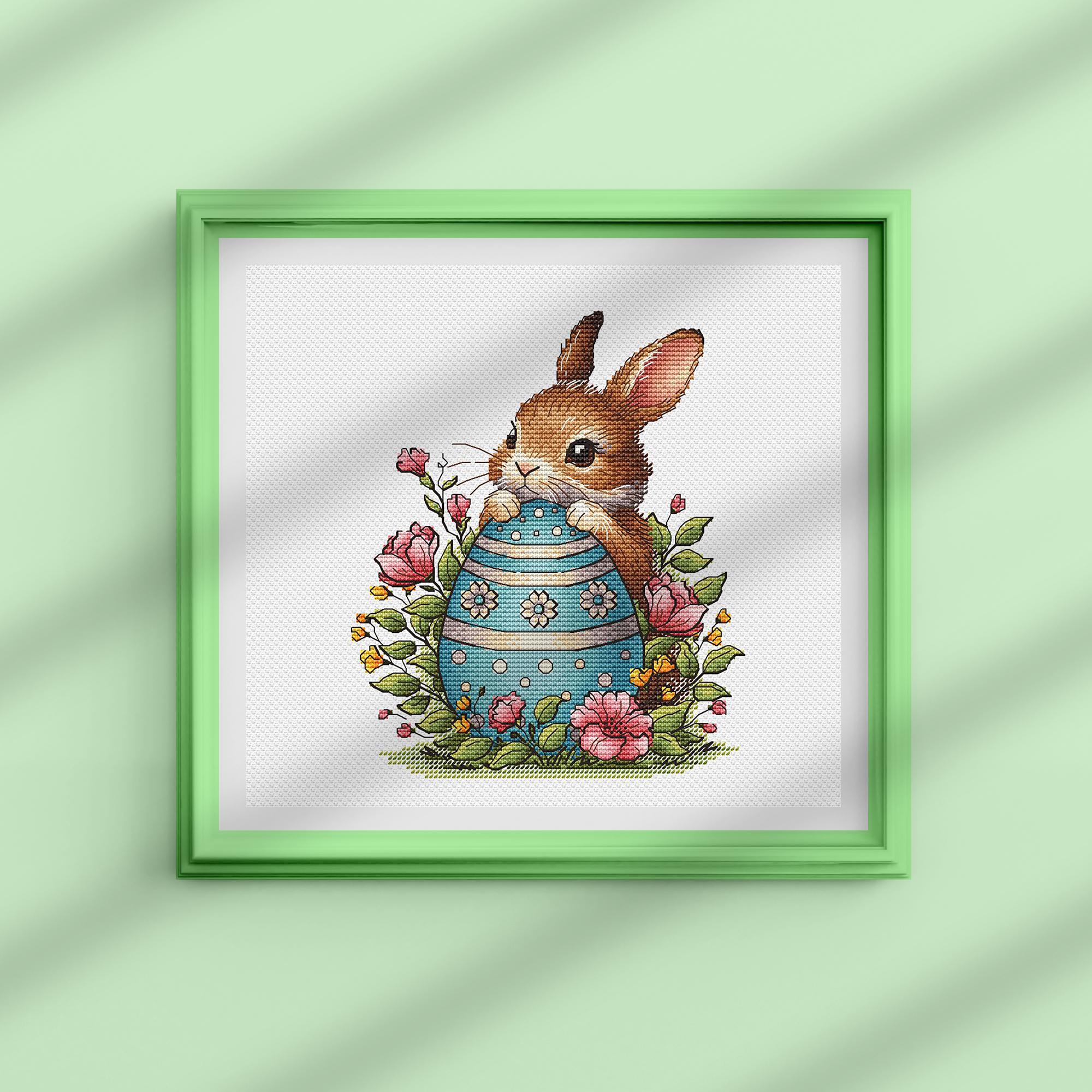 Easter Bunny Cross Stitch Pattern: Rabbit With Egg & Flowers (PDF ...