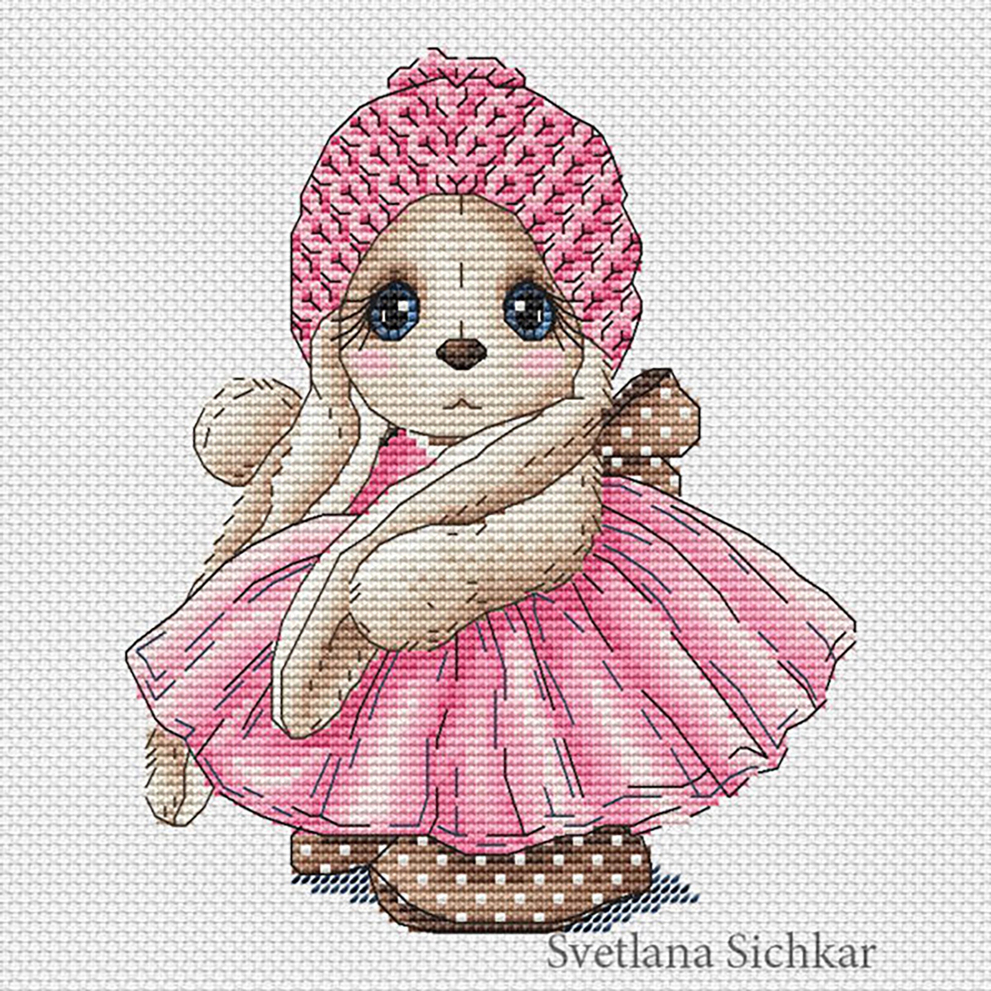 Pink Dress Bunny Girl Cross Stitch Pattern PDF Rabbit Cross - Etsy