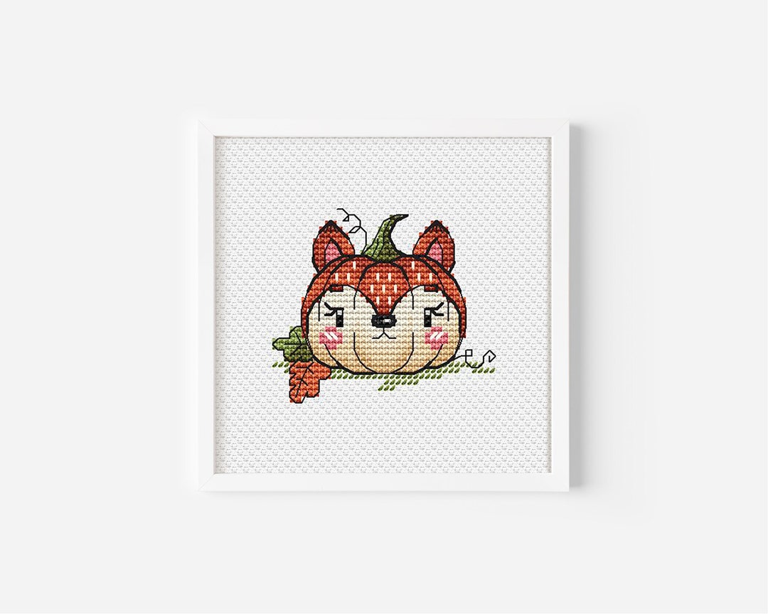 Cute Fox Cross Stitch Pattern, Pumpkin Fox Face, DIY Halloween Hand ...