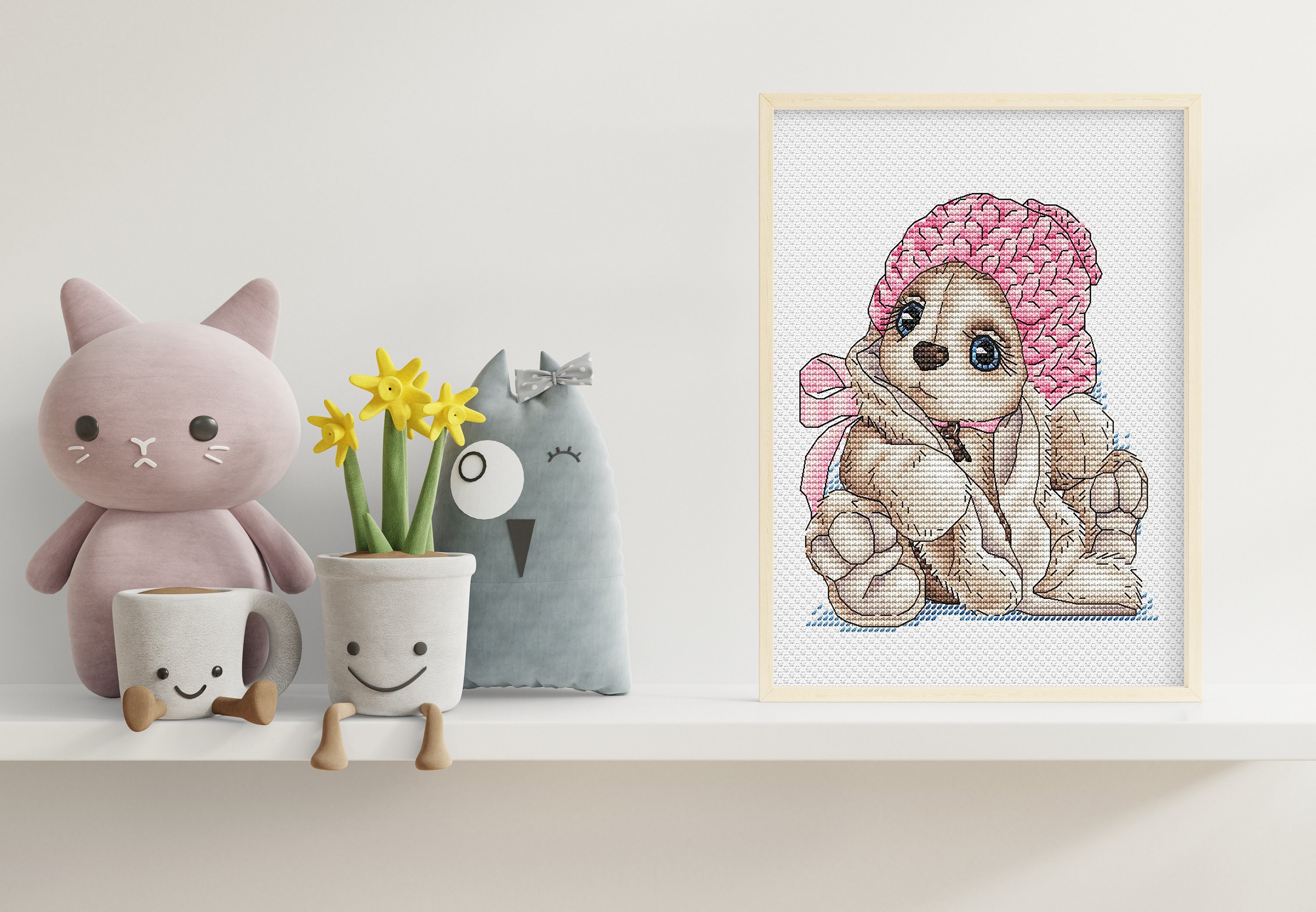 Red Knitted Hat Rabbit Cross Stitch Pattern PDF, Bunny Cross Stitch ...