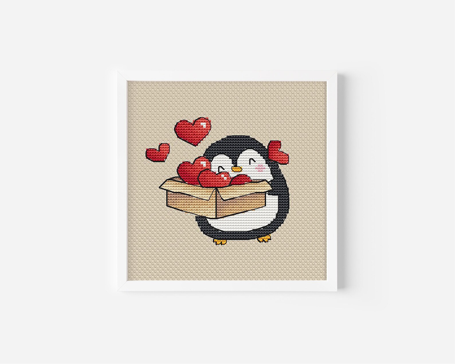 Penguin Cross Stitch Pattern PDF, Funny Valentine Card, Heart Cross ...