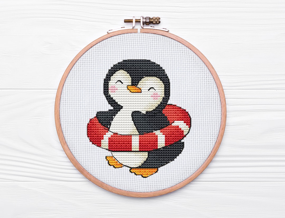 Baby Penguin Cross Stitch,penguin Vacation Hand Embroidery Pattern PDF ...