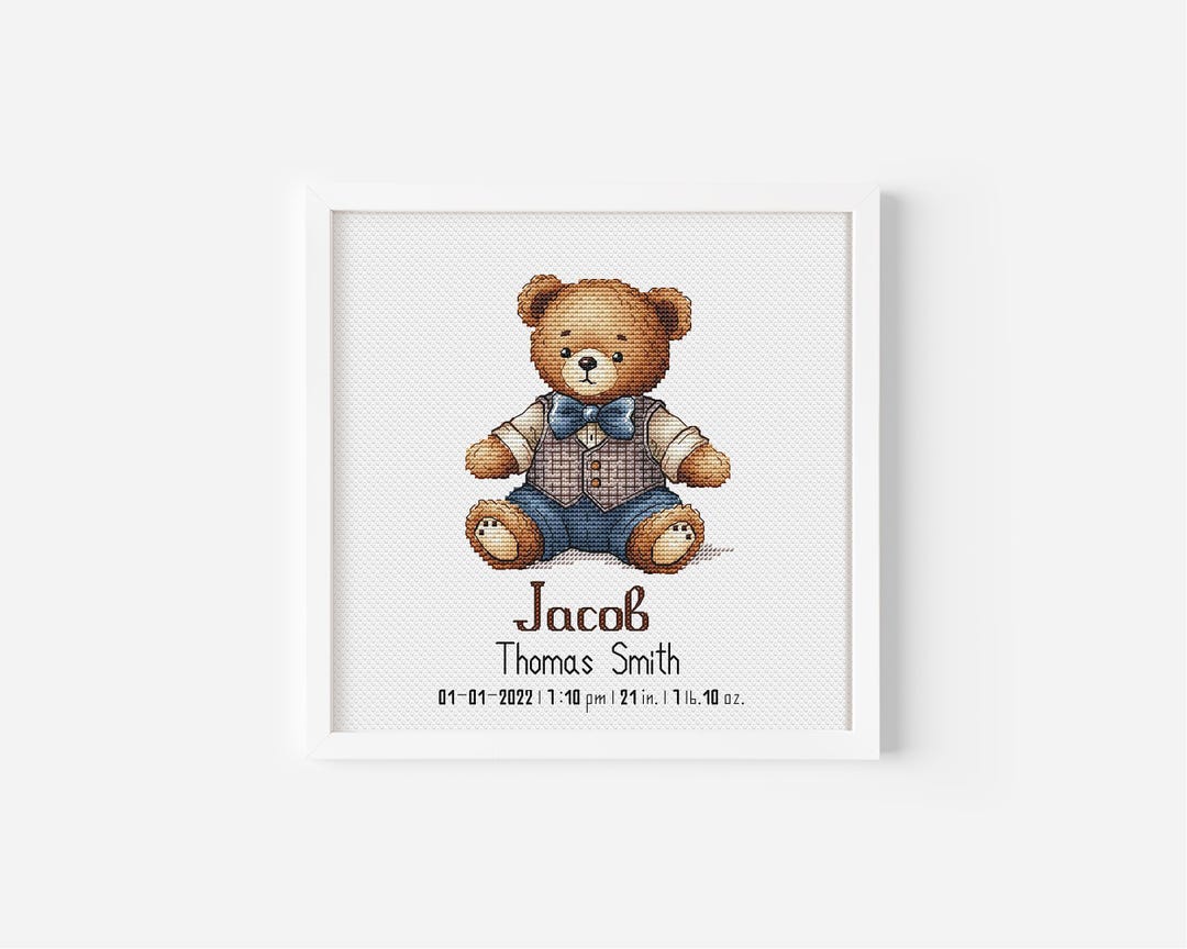 Personalized Teddy Bear Birth Announcement Cross Stitch Pattern ...